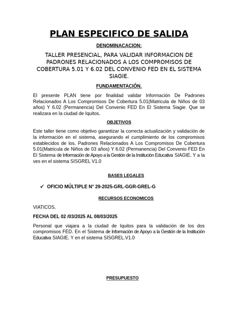 Plan Especifico de Salida | PDF