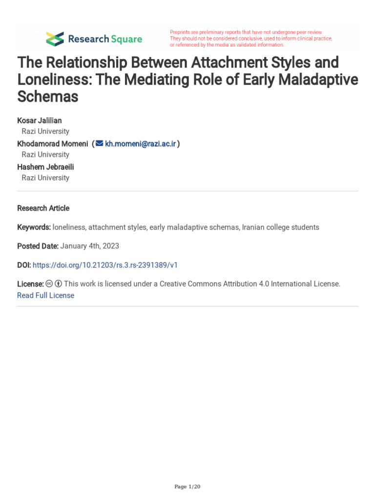 The Relationship Between Attachment Styles and Loneliness: The ...