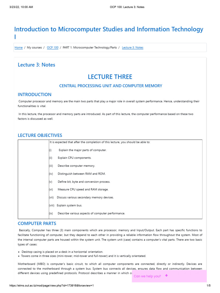 Ocp 100 Lecture 3 Notes Pdf Computer Data Storage Central