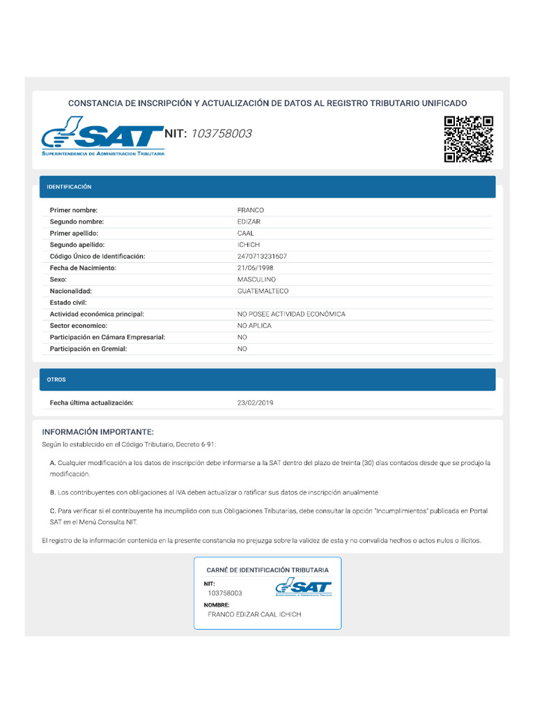 Portal SAT - Impresión de RTU - Guatemala | PDF