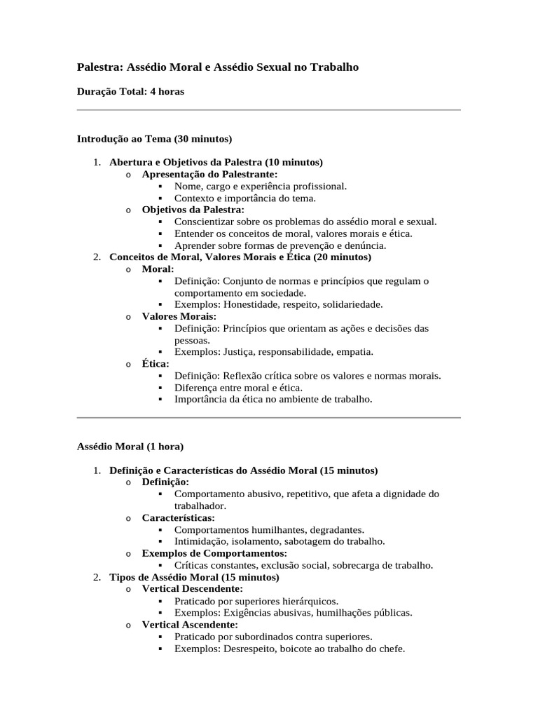 Assédio Moral e Sexual no Trabalho: Palestra | PDF | Gestão de recursos ...