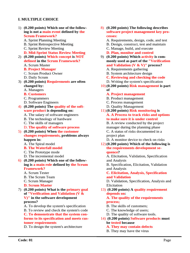 FinalExam CMU SE100 Goc Update2024 Ontap | PDF | Scrum (Software ...