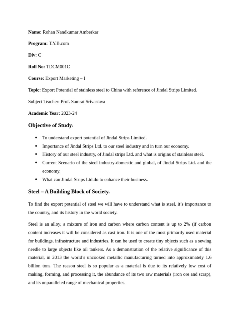 Jindal Strips Ltd: Export Insights | PDF | Dumping (Pricing Policy) | Steel