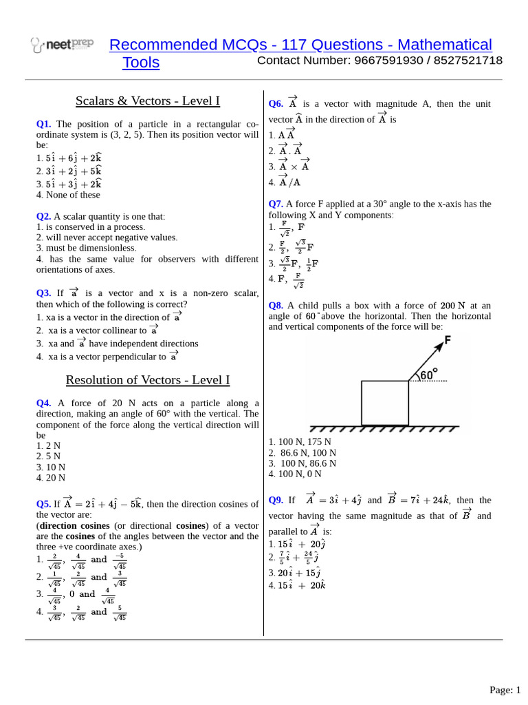 Mathematical Tools Conceptual Questions | PDF | Euclidean Vector | Angle