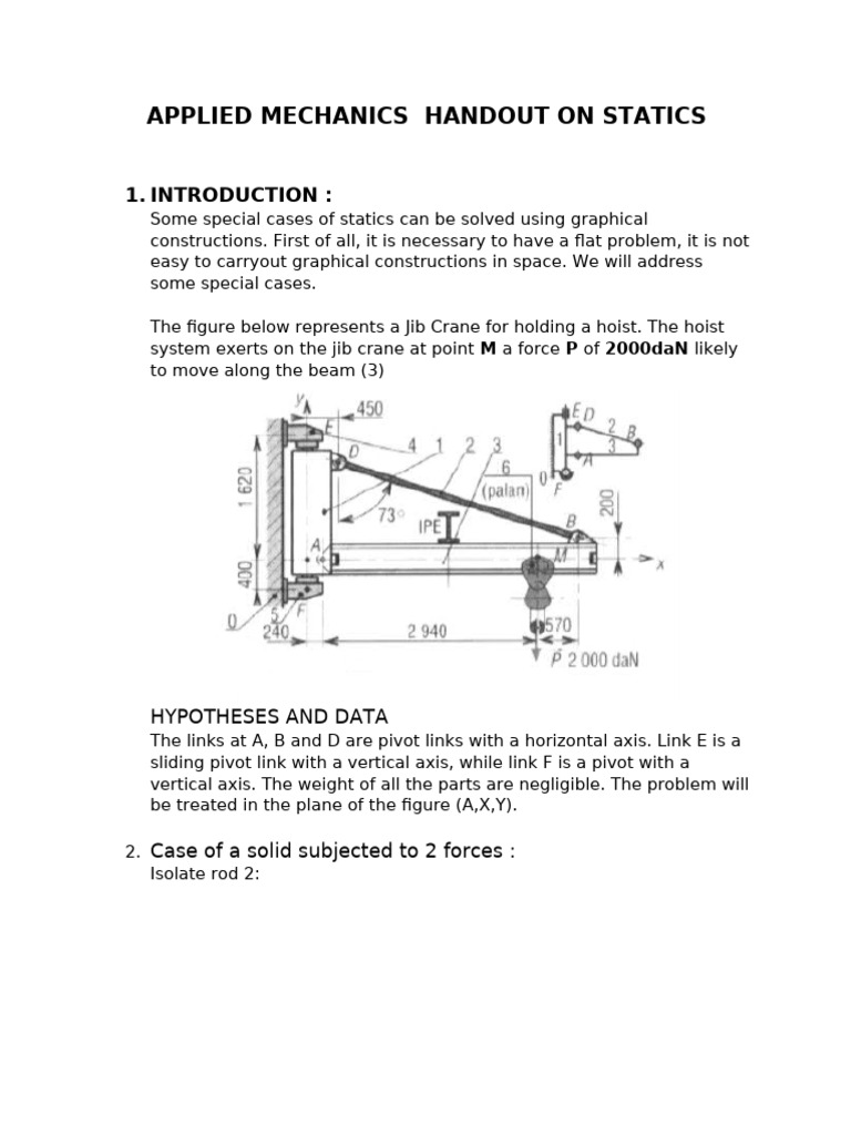 Applied Mechanics Handout On Statics | PDF | Rotation | Force
