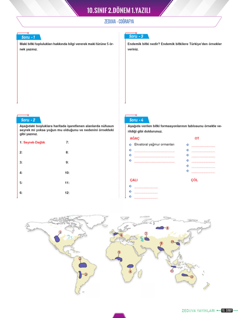 10.sinif Cografya 2.donem 1.yazili Sorulari | PDF