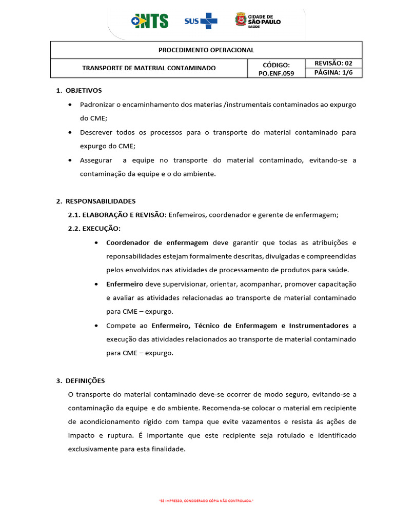 Transporte Seguro de Material Contaminado | PDF | Enfermagem | Desperdício