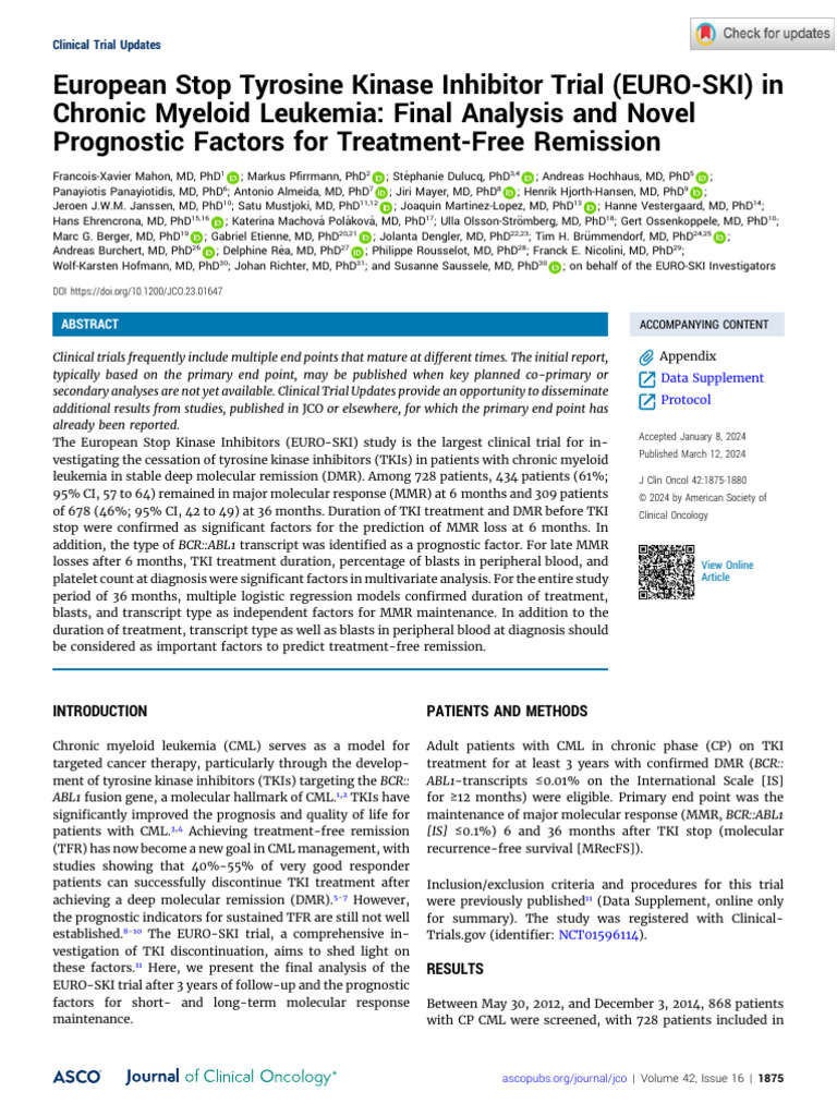 J Clin Oncol - 2024 - 42 - 1875 | PDF | Interferon | Diseases And Disorders