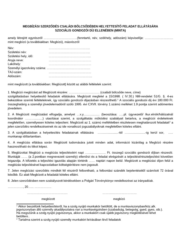Macske - Hu Dokumentumtar Helyettesito Szerzodes Minta Szocialis ...