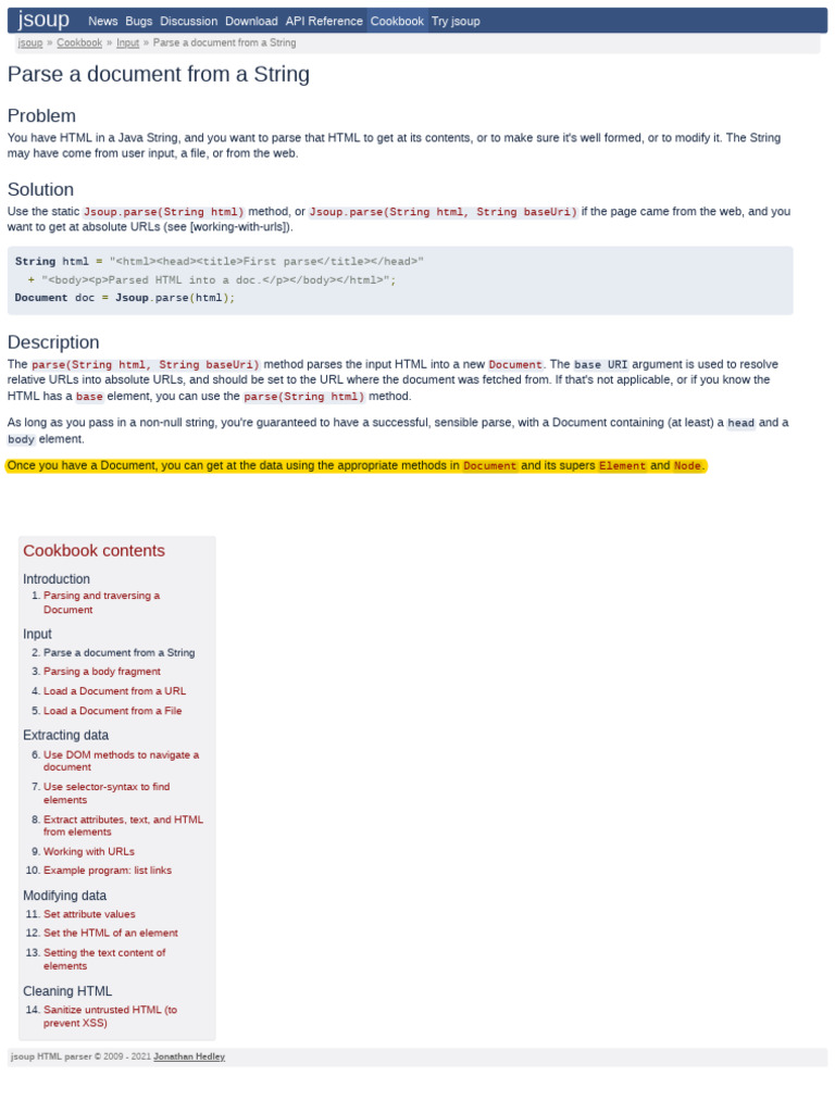 Parsing HTML with Jsoup Cookbook | PDF