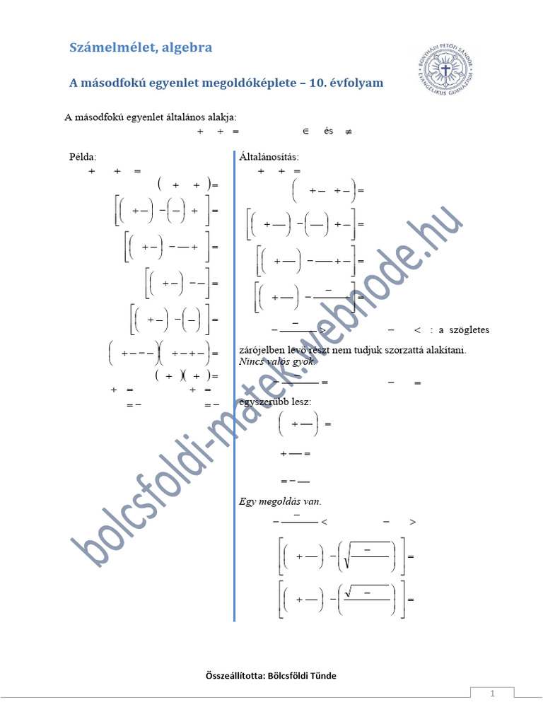 A Másodfokú Egyenlet Megoldóképlete | PDF