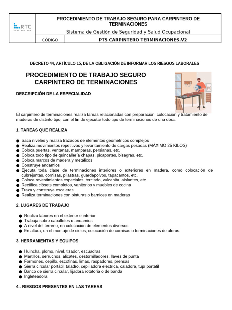 11.-CARPINTERO TERMINACIONES (V2 07.23) Ok+ | PDF | Seguridad y salud ...