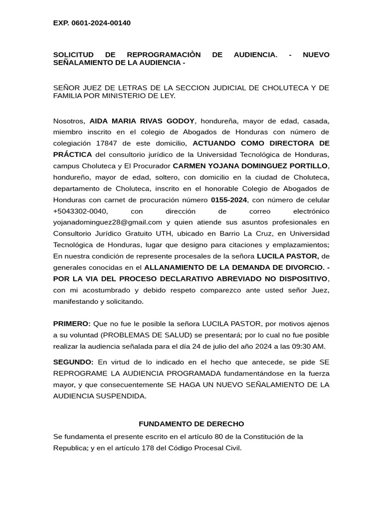 Solicitud de Reprogramacion de Audiencia | PDF