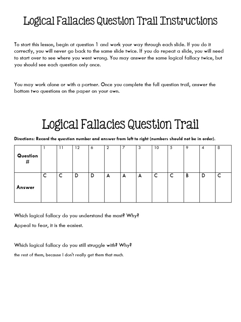 Jaylen Elliott - Logical Fallacies Question Trail Instructions | PDF