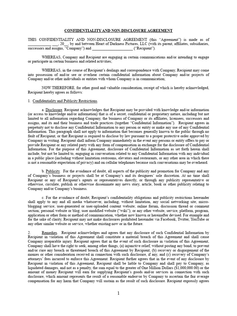 Confidentiality and NDA Agreement | PDF | Arbitration | Liquidated Damages