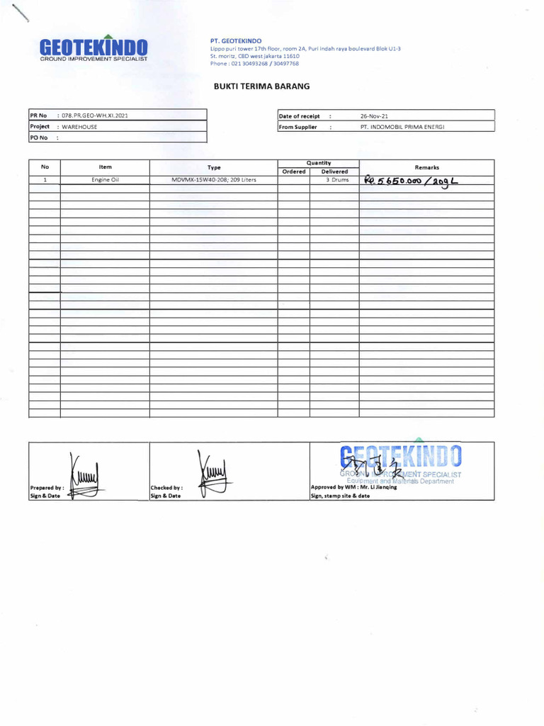 BTB PT - Indomobil Prima Energi - Warehouse 26.11.2021 | PDF