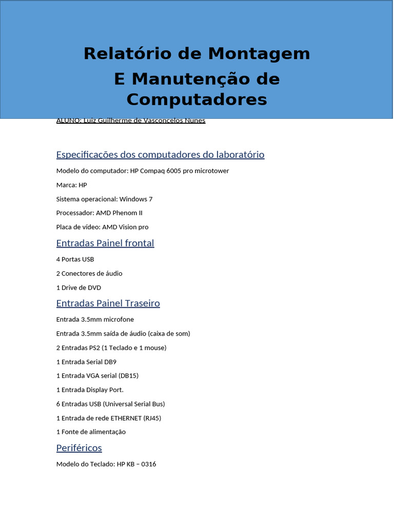 Relatório de Montagem | PDF