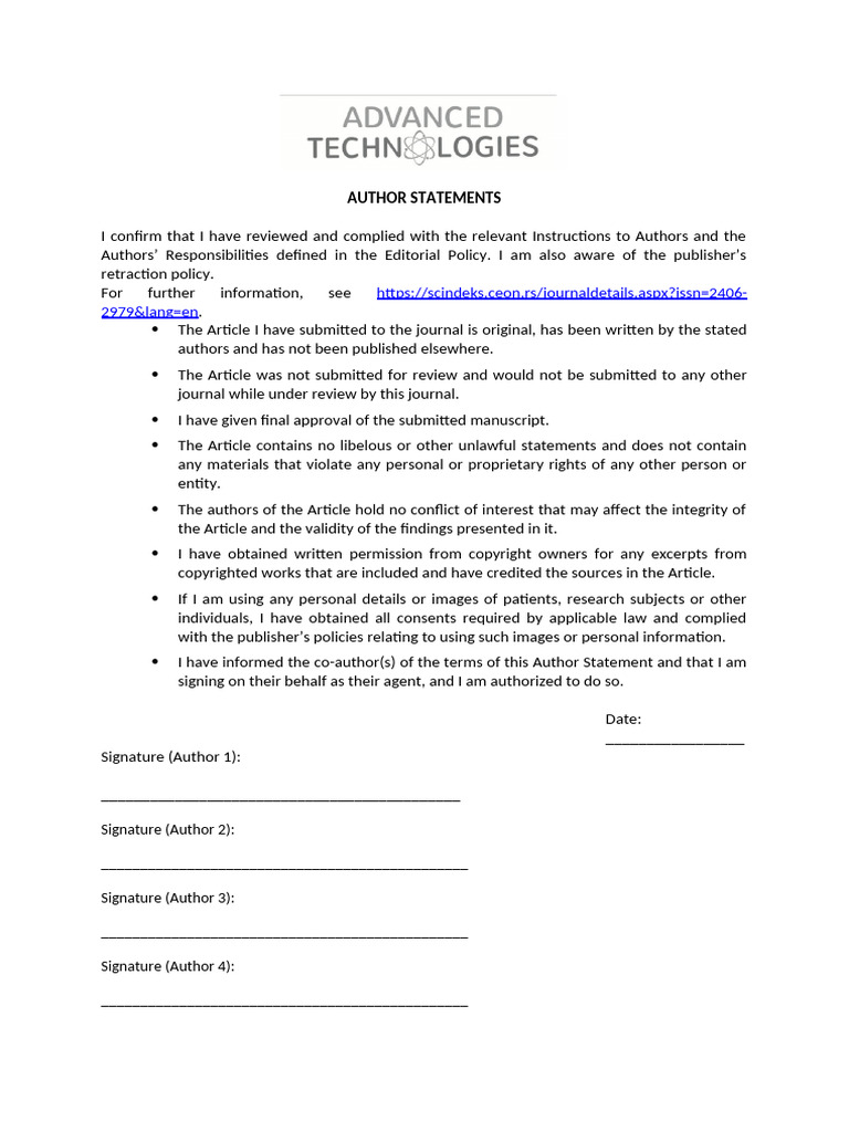 AUTHOR STATEMENTS-Advanced Technologies | PDF