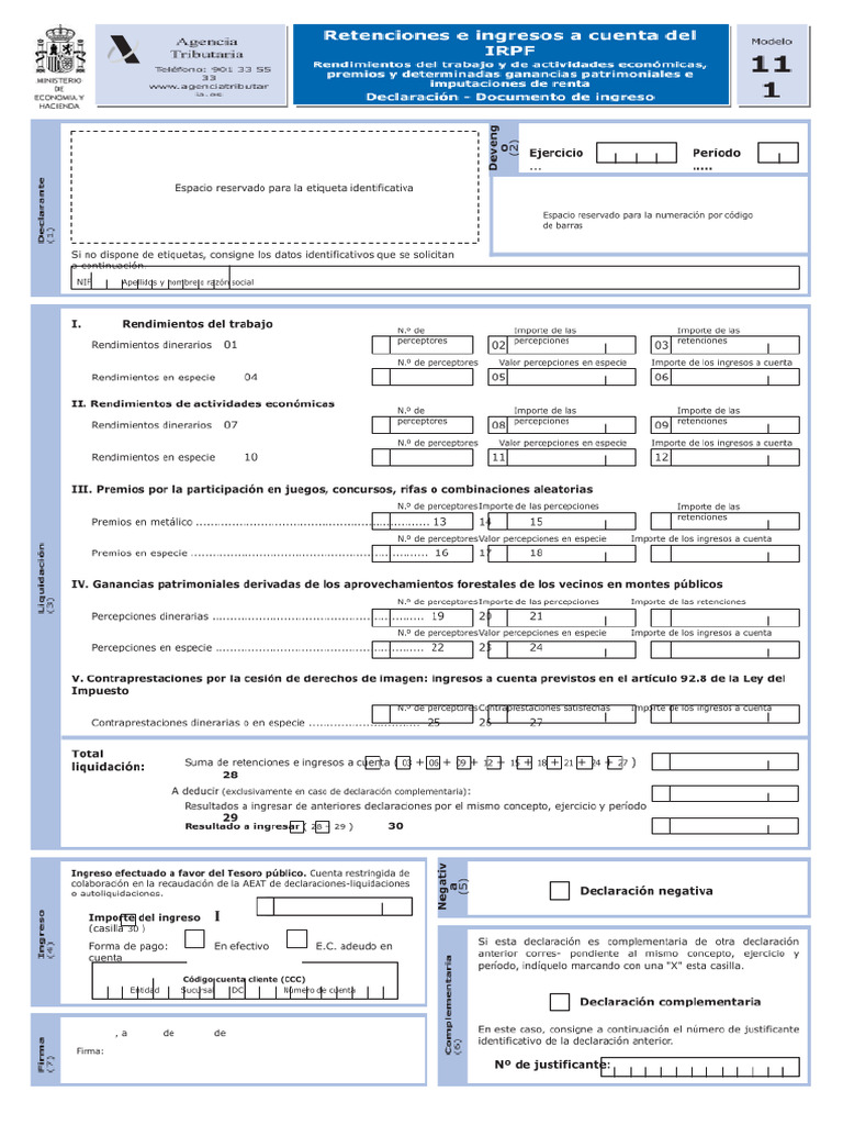Modelo 111. Retenciones e Ingresos Cuenta Del IRPF | PDF