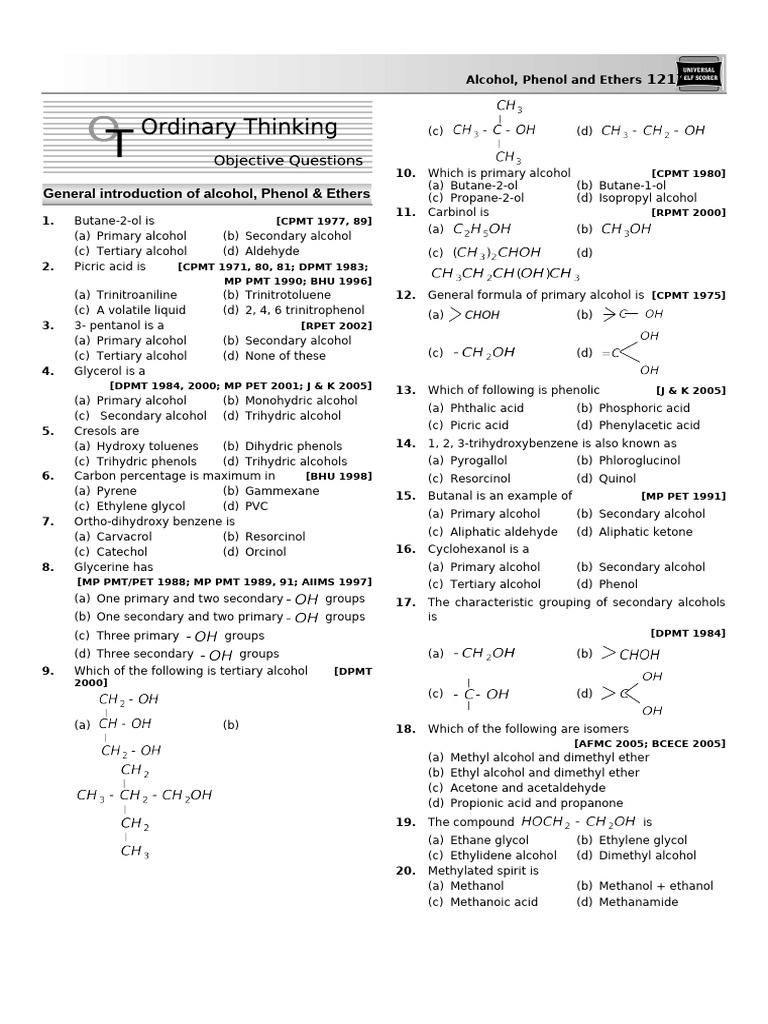 Alcohols, Phenols, and Ethers Overview | PDF | Ether | Ethanol