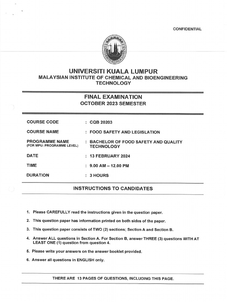 CQB 20203 Food Safety and Legislation | PDF