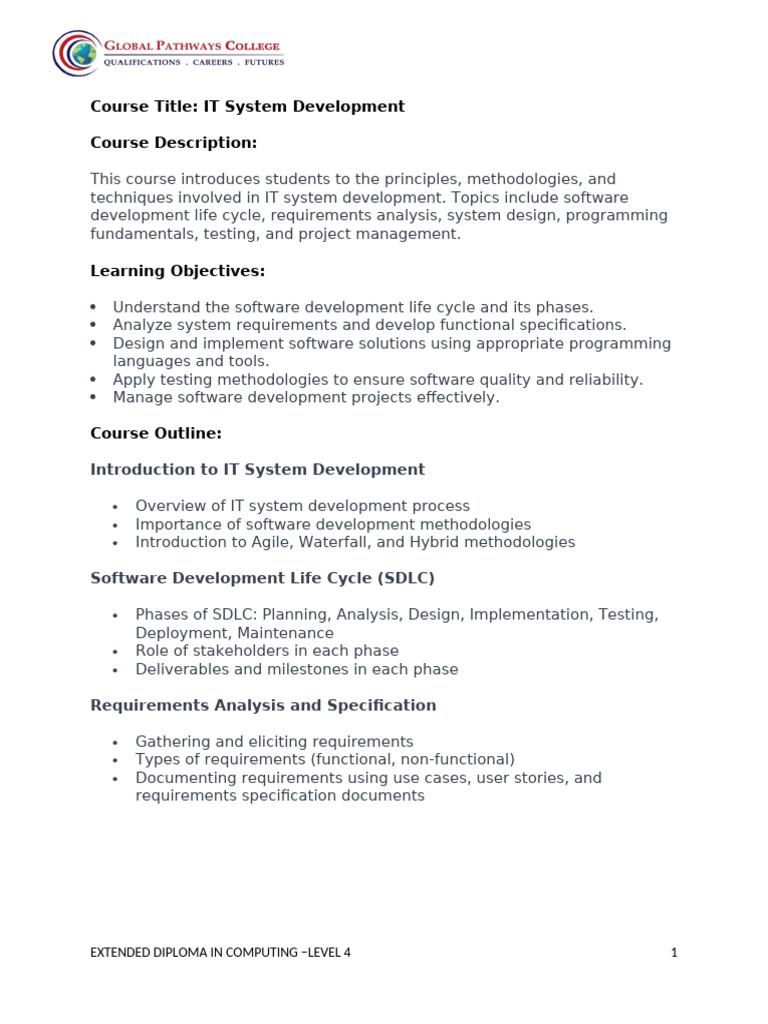Course Outline-IT System Development | PDF | Software Development ...