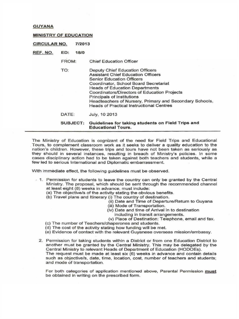 Guidelines for Student Field Trips | PDF