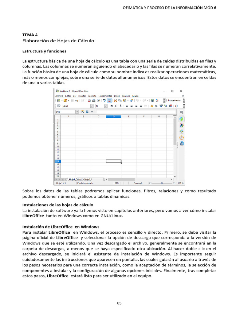 Instalación y Uso de Hojas de Cálculo | PDF | Hoja de cálculo | Datos