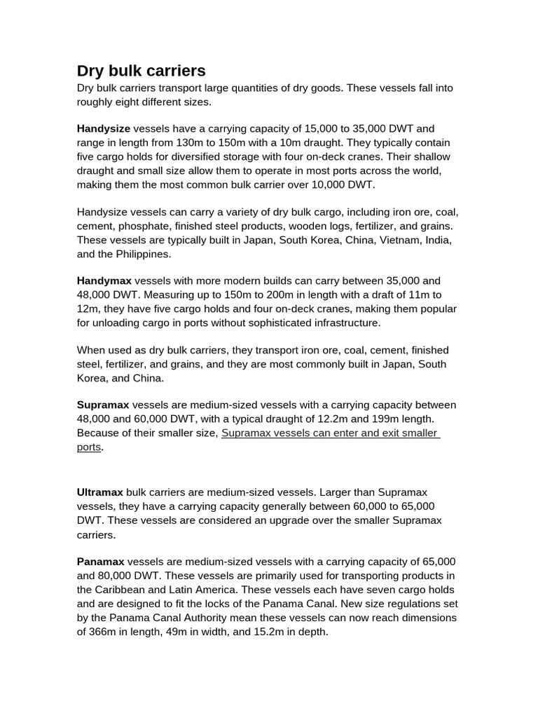 Dry Bulk Carrier Size Overview | PDF | Ships | Freight Transport