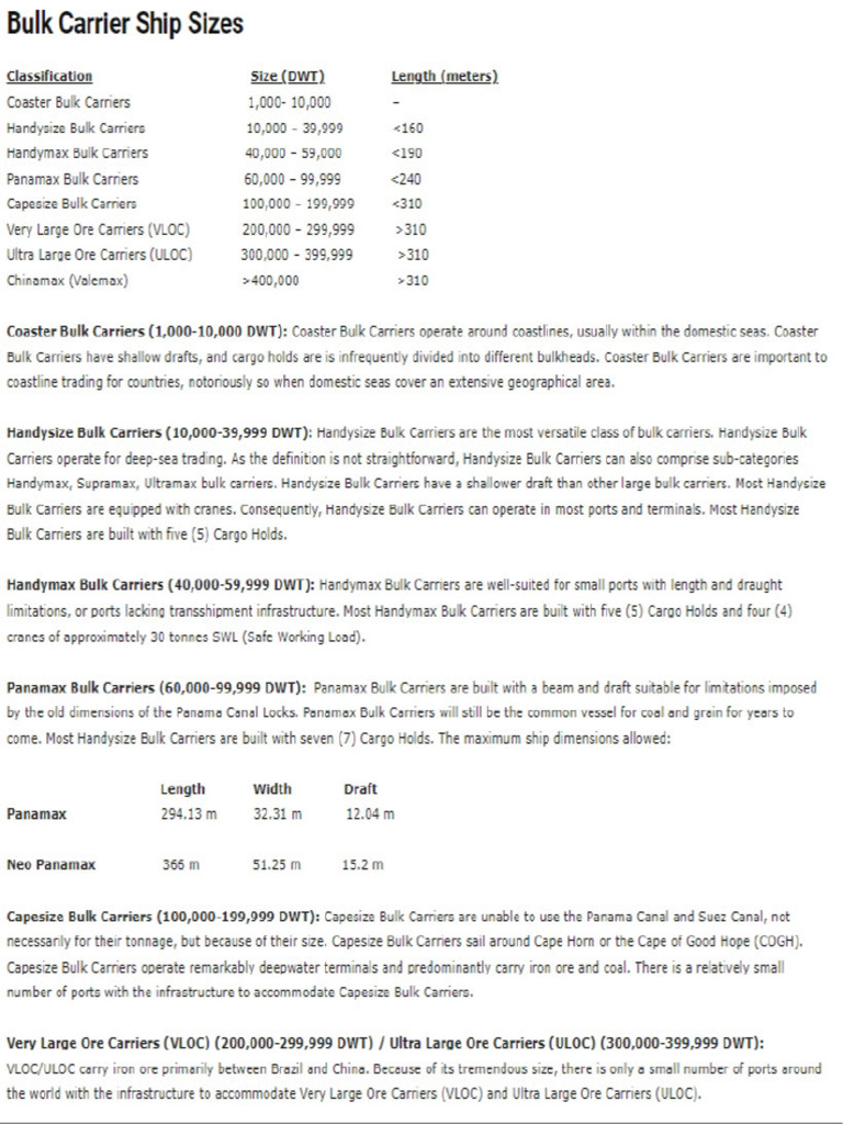 Bulk Carriers Sizes | PDF