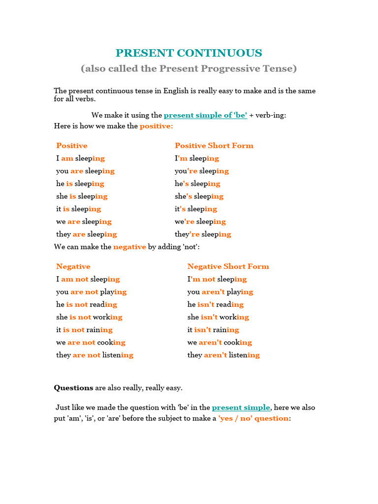 Present Continuous Explanation | PDF | Grammatical Tense | Question