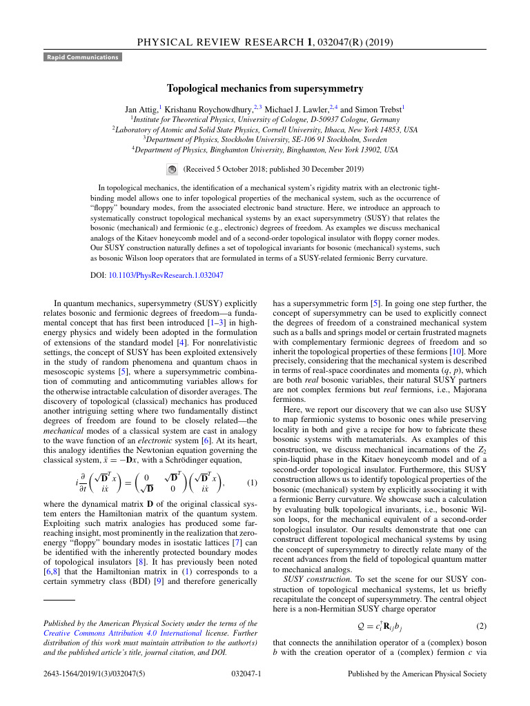 Topological Mechanics From Supersymmetry | PDF | Physics | Theoretical Physics