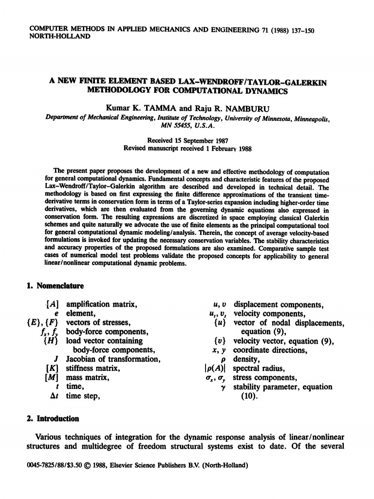 A-new-finite-element-based-Lax-Wendroff-Taylo_1988_Computer-Methods-in-Appli | PDF | Finite ...
