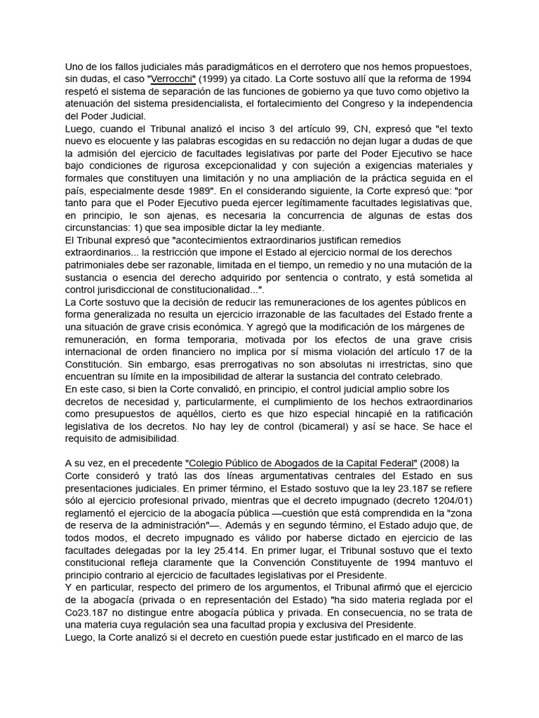 Análisis del Caso Verrocchi y Delegación Legislativa | PDF | Ejecutivo ...