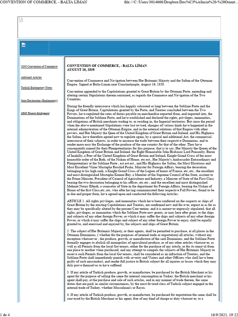 Convention of Commerce - Balta Liman - 1838 | PDF | British Empire ...