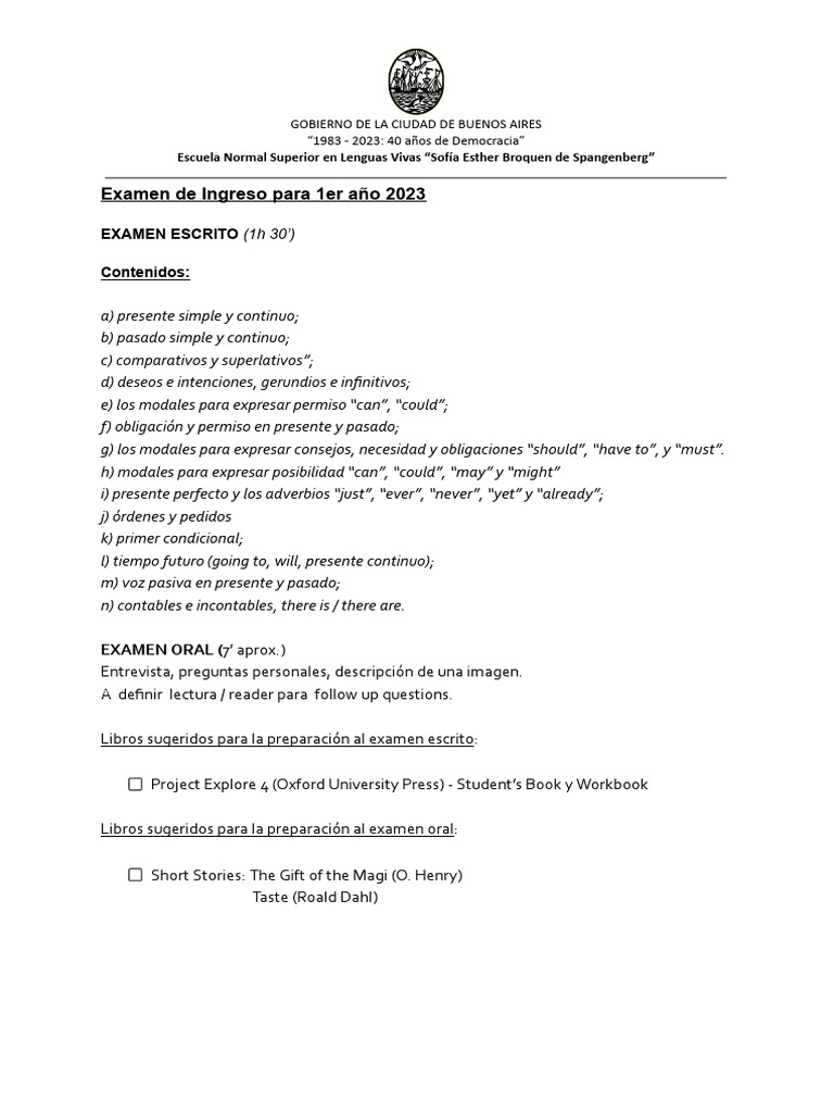 Examen de Ingreso 2023: Lenguas Vivas | PDF | Lingüística