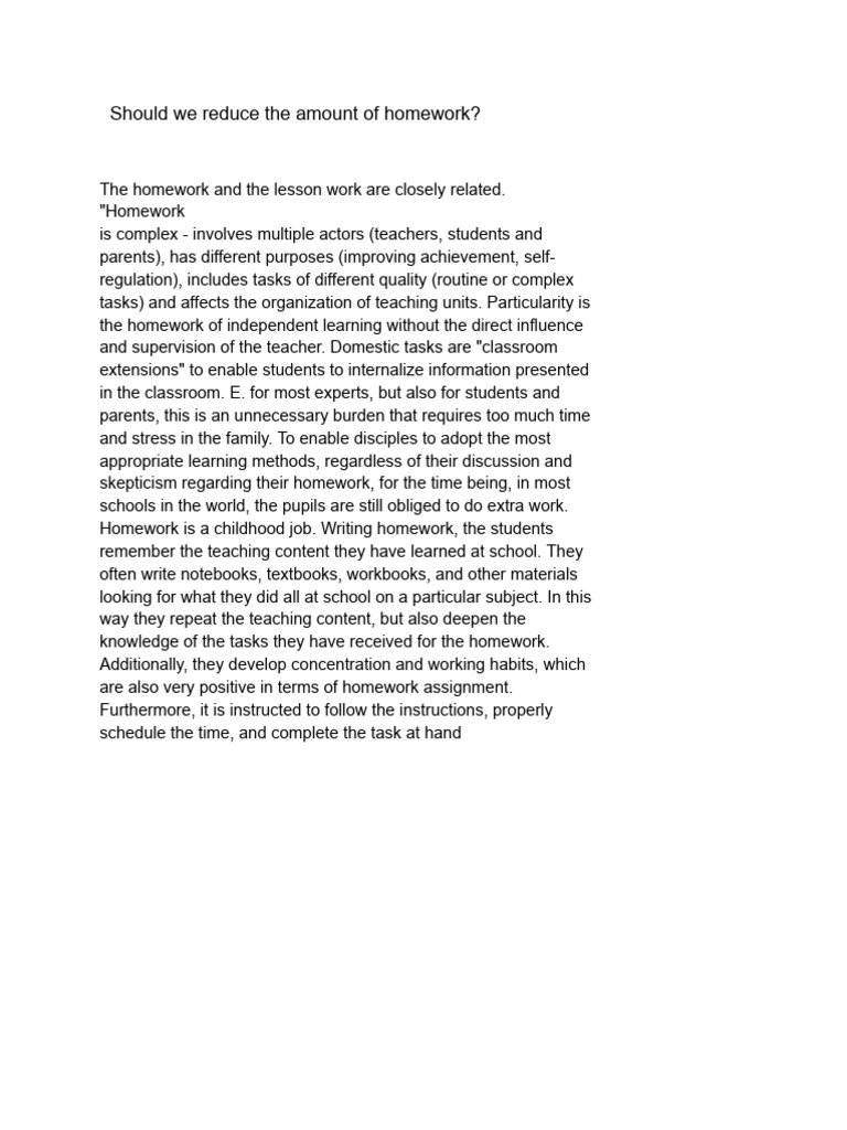Should We Reduce The Amount of Homework? | PDF