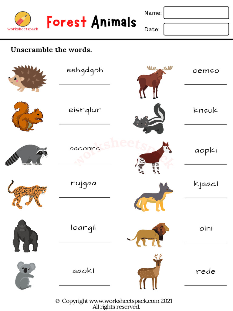Forest Animals Word Scramble | PDF