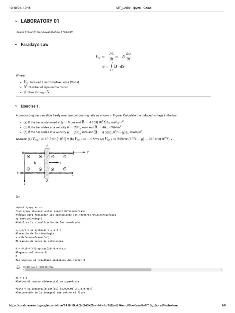 MT - LAB01 - 1161858 .Ipynb - Colab | PDF | Integral | Flujo