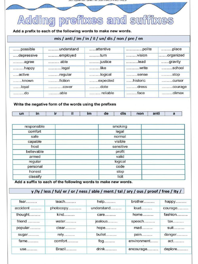 Prefix and Suffix Worksheet | PDF
