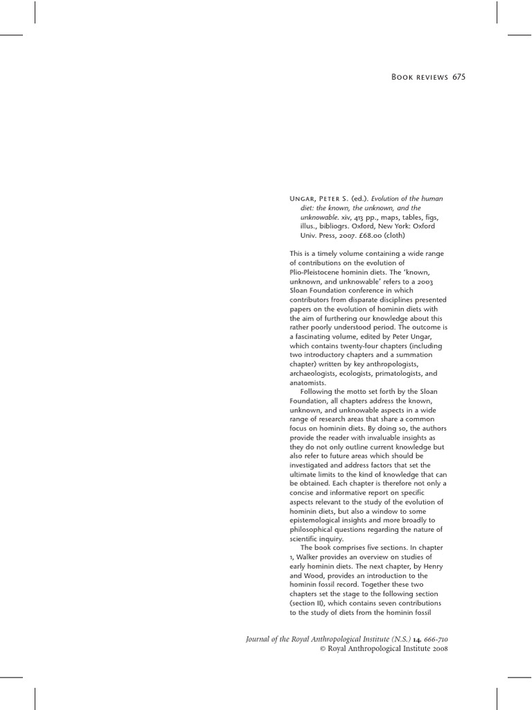 Evolution of The Human Diet The Known TH | PDF | Populism | Anthropology