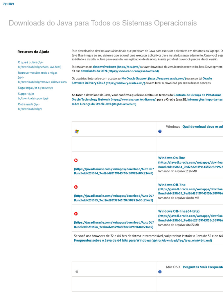 Downloads Do Java para Todos Os Sistemas Operacionais | PDF | Microsoft ...