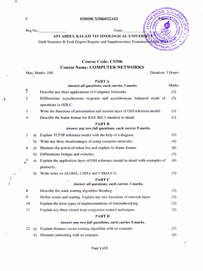 CS306 Computer Networks Exam Guide | PDF | Computer Network | Internet ...