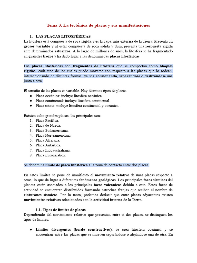 Tema 3. La Tectónica de Placas y Sus Manifestaciones PDF | PDF | Placas ...