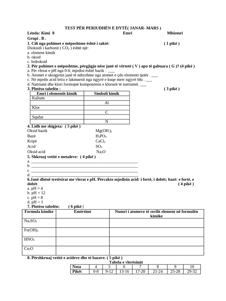 Test Kimi Viii - Periudha 2 Pegi | PDF