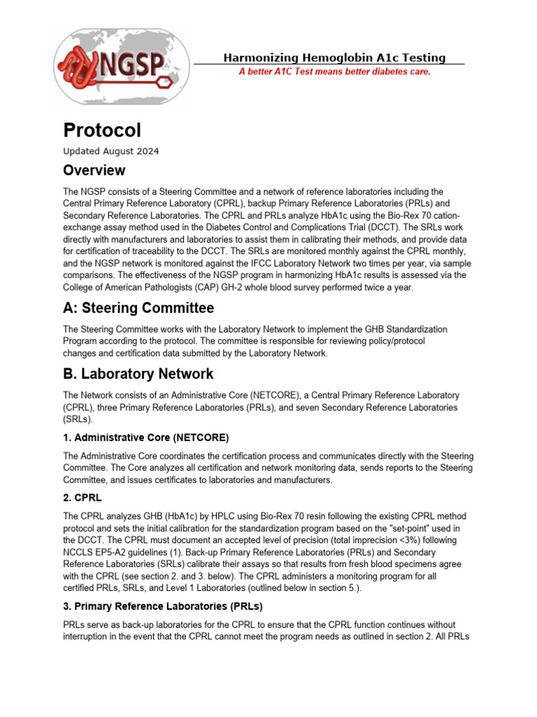 NGSP HbA1c Protocol 2024 | PDF | Glycated Hemoglobin