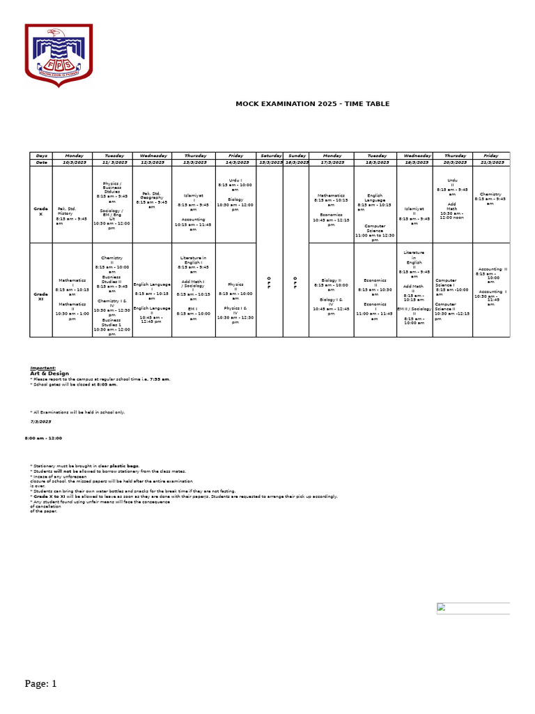 Wakisha Mock Exam Timetable 2025 | PDF
