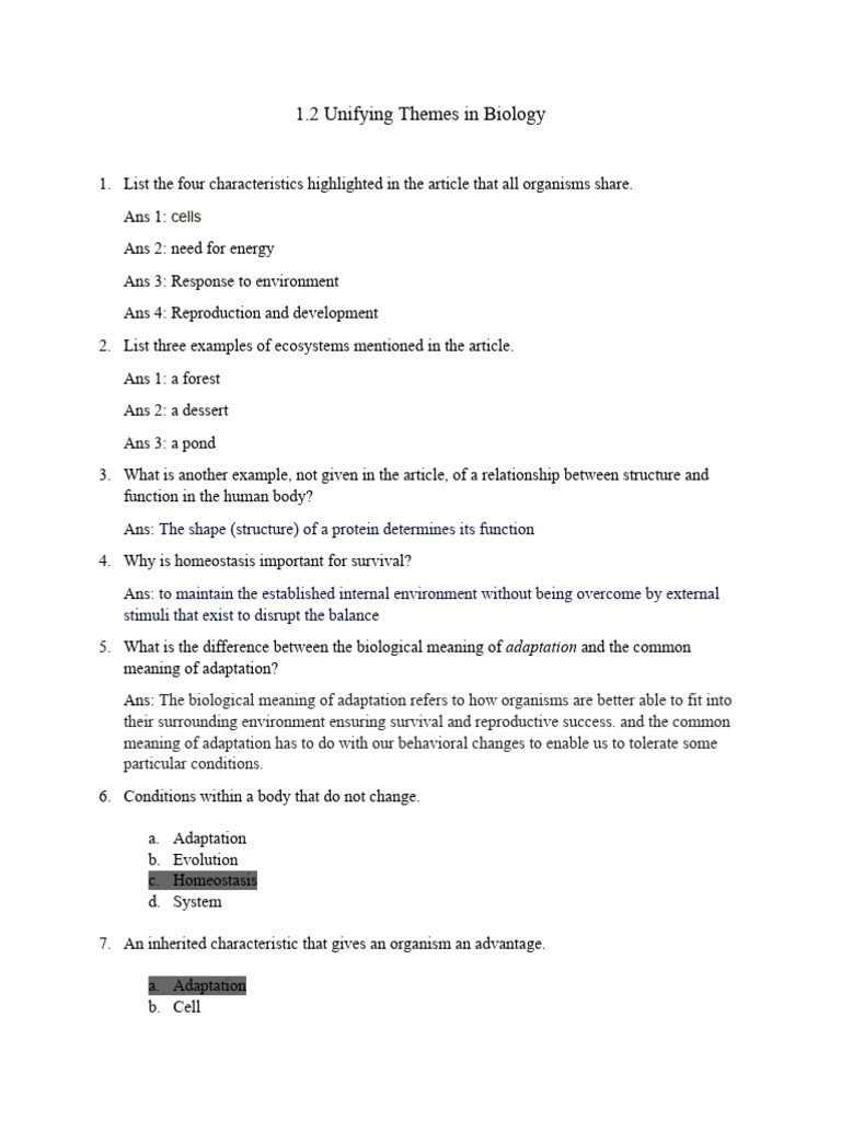 1.2 Unifying Themes of Biology | PDF | Adaptation | Organisms
