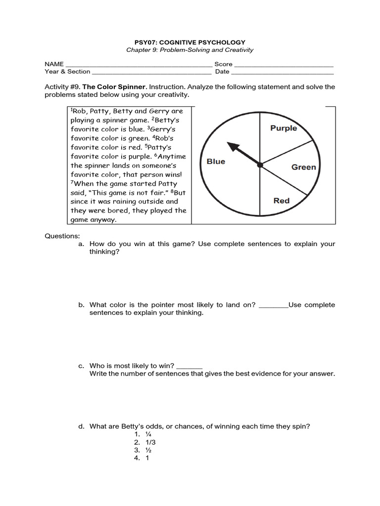 Activity 9 Problem Solving Creativity 1 Pdf Thought Creativity 9022