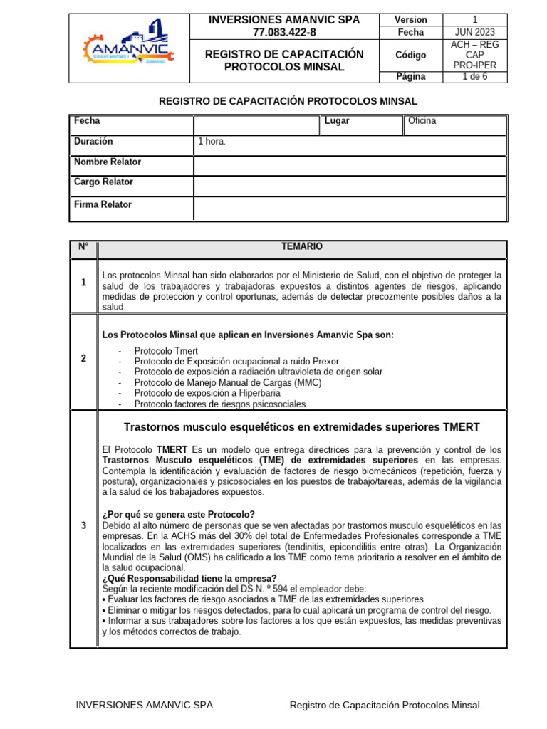 Reg. Capacitacion Protocolos Minsal | PDF | Ultravioleta | Seguridad y salud ocupacional